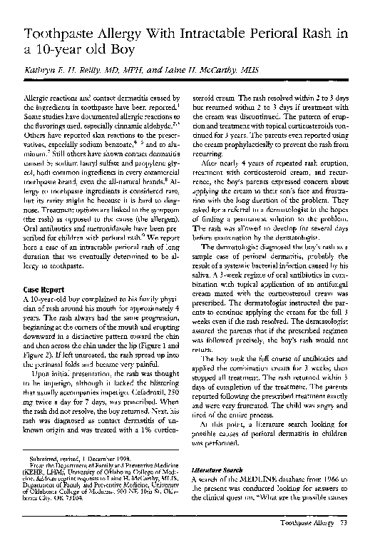 (PDF) Toothpaste Allergy With Intractable Perioral Rash in a 10-year ...