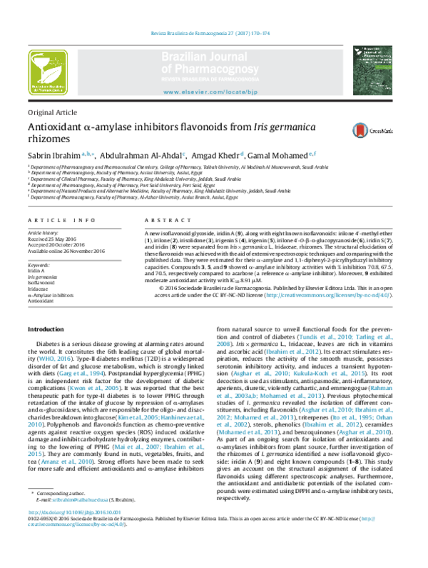 (PDF) Antioxidant -amylase inhibitors flavonoids from Iris germanica ...