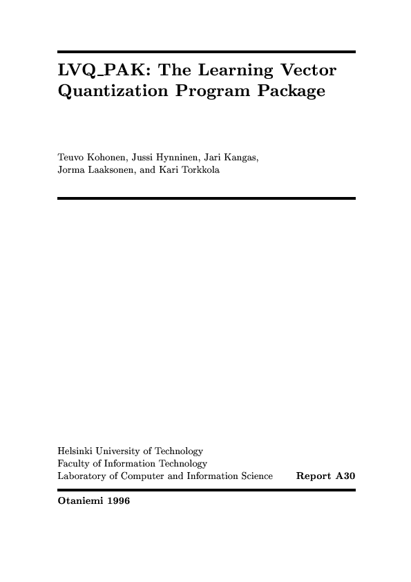 (PDF) LVQ PAK: The learning vector quantization program package