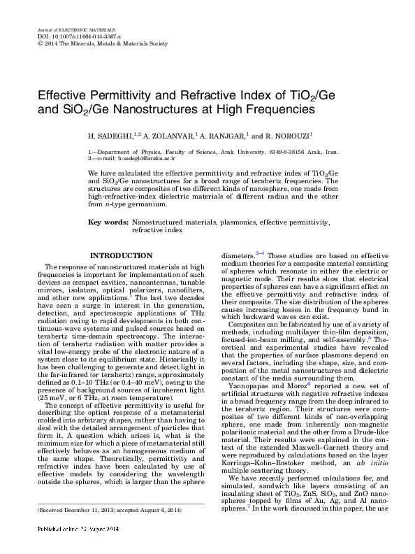 (PDF) Effective Permittivity and Refractive Index of TiO 2 /Ge and SiO ...