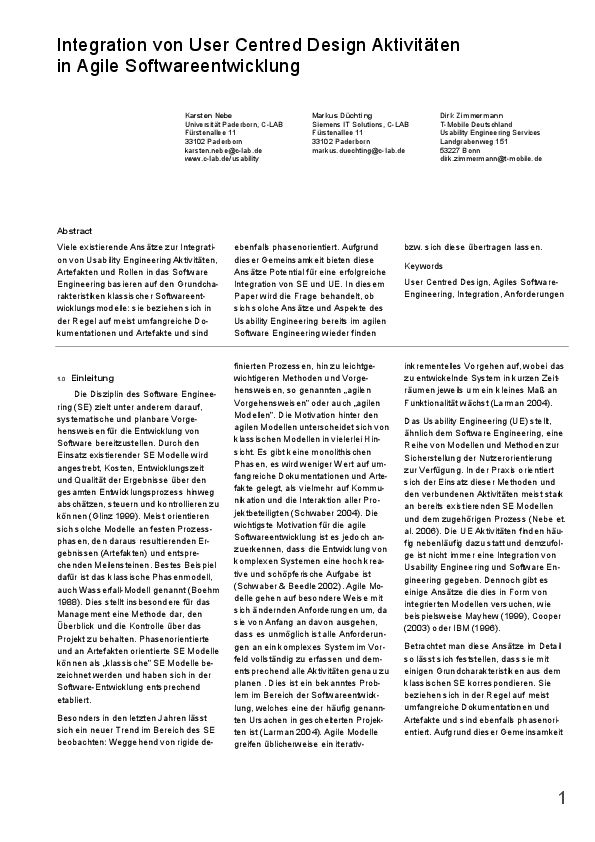 (PDF) Integration von User Centred Design Aktivitäten in Agile Softwareentwicklung