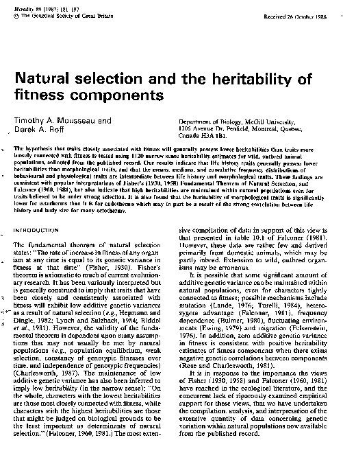 (PDF) Natural selection and the heritability of fitness components
