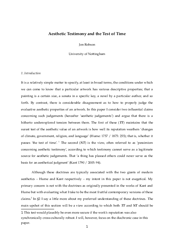 (DOC) Aesthetic Testimony and the Test of Time