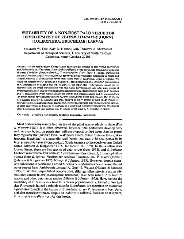 (PDF) Suitability of a non-host palo verde for development of Stator ...