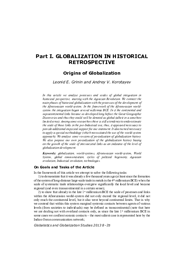(PDF) Origins of Globalization