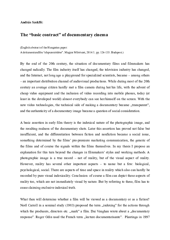 (DOC) The "basic contract" of documentary cinema (2010-2013)