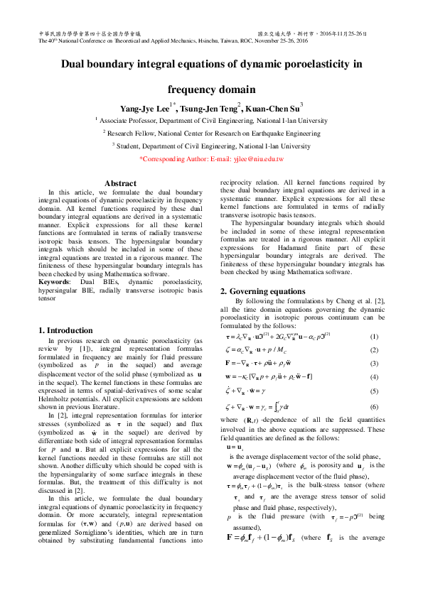 (PDF) Dual Boundary Integral Equations in Poroelasticity