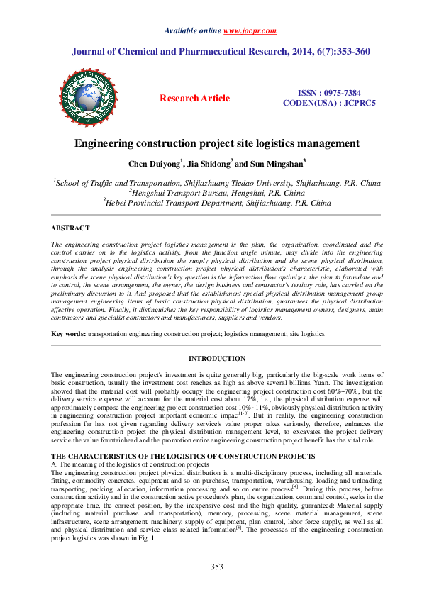 (PDF) Engineering construction project site logistics management