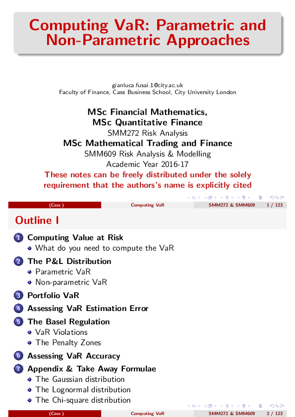 (PDF) Computing VaR: Parametric and Non-Parametric Approaches