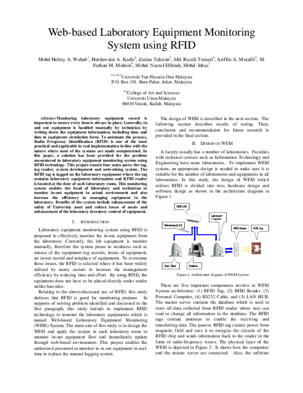 Pdf Web Based Laboratory Equipment Monitoring System Using Rfid