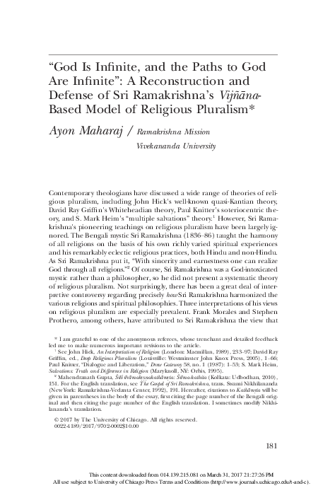 (PDF) "God Is Infinite, and the Paths to God Are Infinite": A ...