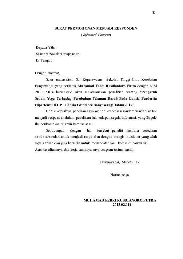 (DOC) SURAT PERMOHONAN MENJADI RESPONDEN ( Informed Consent