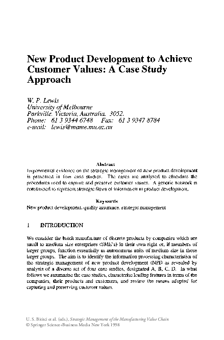 (PDF) New product development to achieve customer values: A case study ...