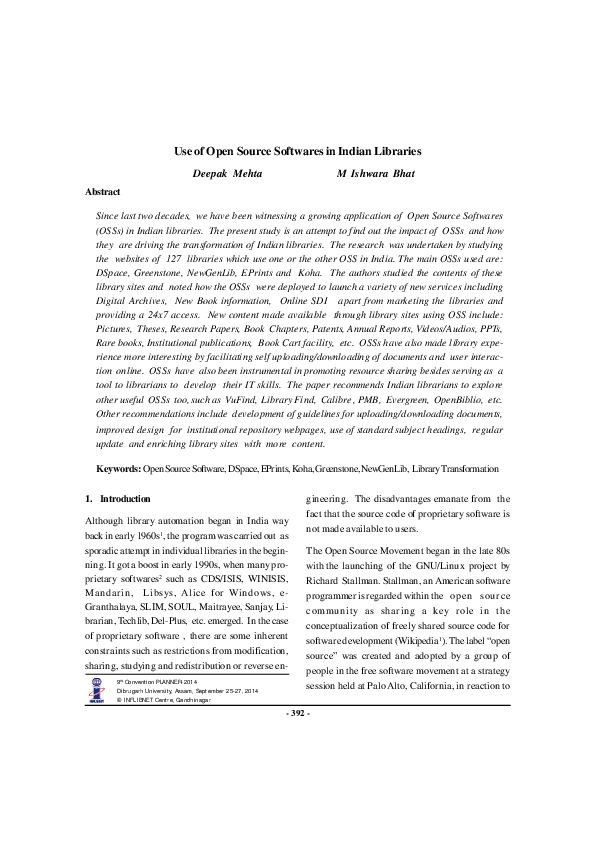 (PDF) Use of Open Source Softwares in Indian Libraries