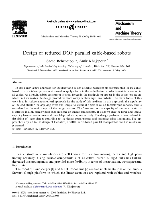 (PDF) Design of reduced DOF parallel cable-based robots