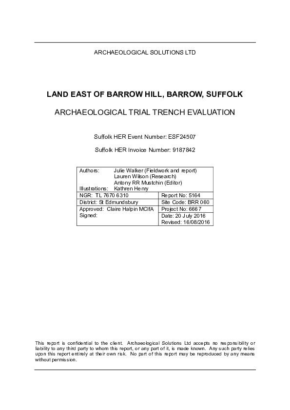 (PDF) Land East of Barrow Hill, Suffolk ~ An Archaeological Evaluation