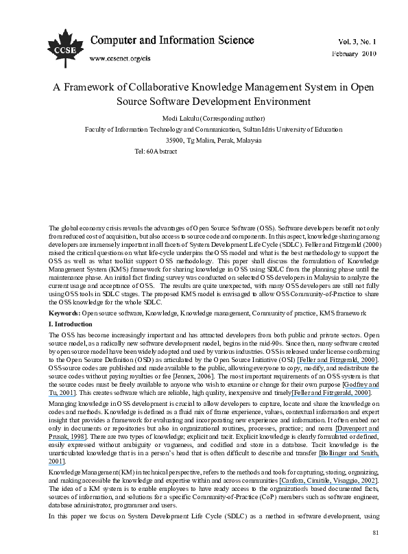 (PDF) A Framework of Collaborative Knowledge Management System in Open ...