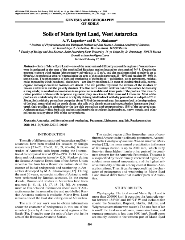 (PDF) Soils of Marie Byrd Land, West Antarctica