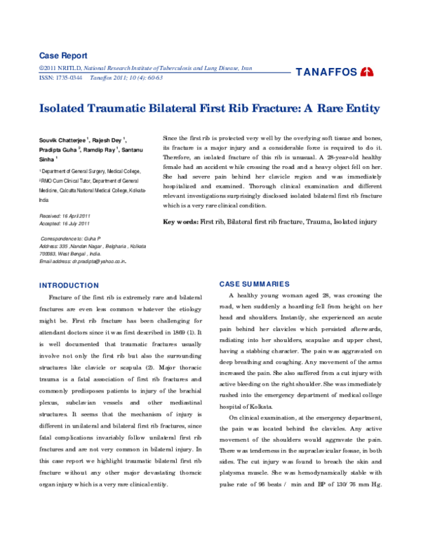 (PDF) Isolated traumatic bilateral first rib fracture: A rare entity