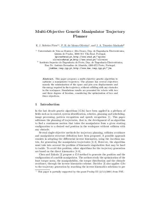 (PDF) Multi-objective Genetic Manipulator Trajectory Planner