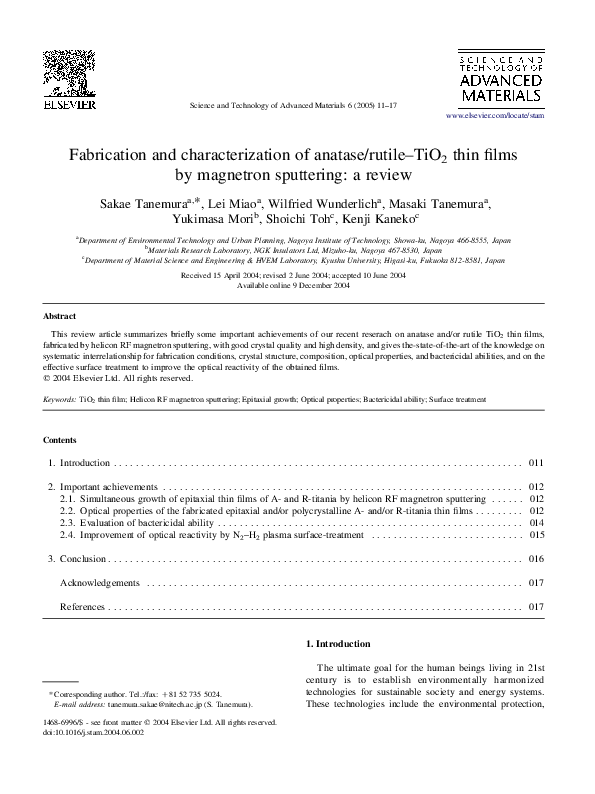 Pdf Fabrication And Characterization Of Anatase Rutile Tio2 Thin Films By Magnetron Sputtering