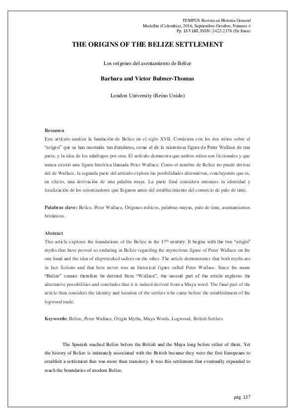 (PDF) THE ORIGINS OF THE BELIZE SETTLEMENT (Victor Bulmer-Thomas, y ...