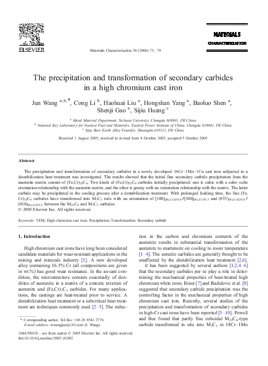 (PDF) The precipitation and transformation of secondary carbides in a ...
