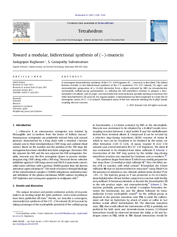 (PDF) Toward a modular, bidirectional synthesis of (−)-mucocin