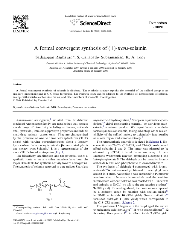 (PDF) A formal convergent synthesis of (+)-trans-solamin