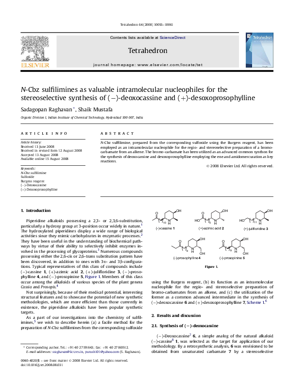 (PDF) N-Cbz sulfilimines as valuable intramolecular nucleophiles for ...