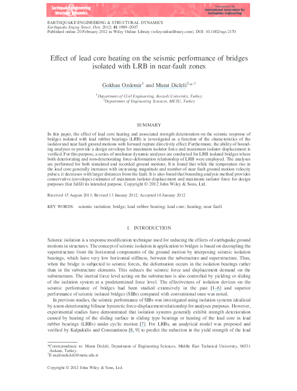 (PDF) Effect of lead core heating on the seismic performance of bridges ...
