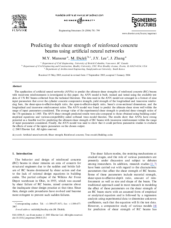 (PDF) Predicting the shear strength of reinforced concrete beams using artificial neural networks