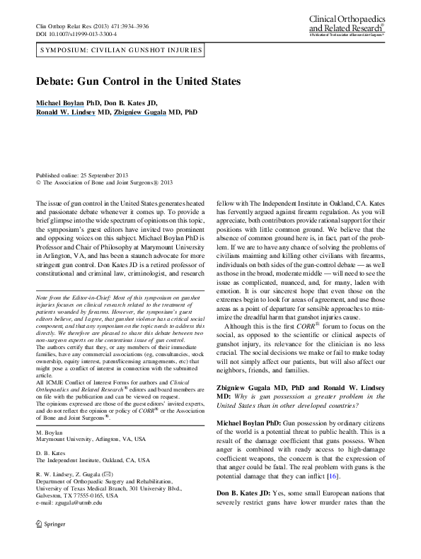 (PDF) Debate: Gun Control in the United States