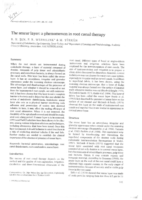 (PDF) The smear layer: a phenomenon in root canal therapy