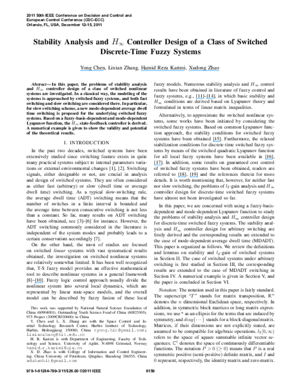 (PDF) Stability analysis and H ∞ controller design of a class of switched discrete-time fuzzy ...