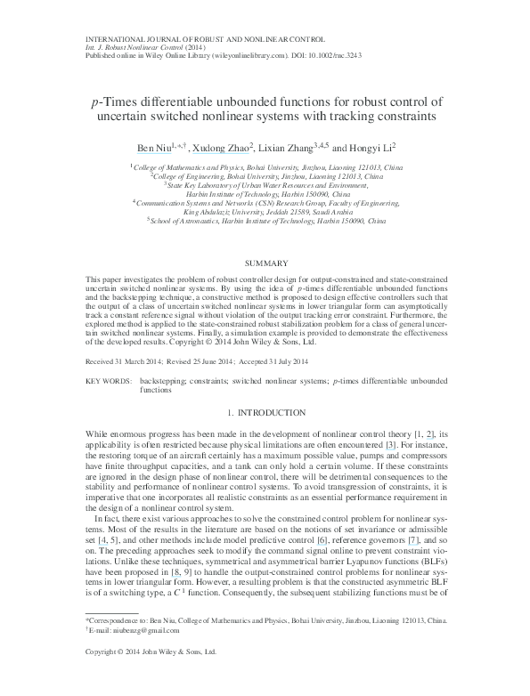 (PDF) p -Times differentiable unbounded functions for robust control of uncertain switched ...