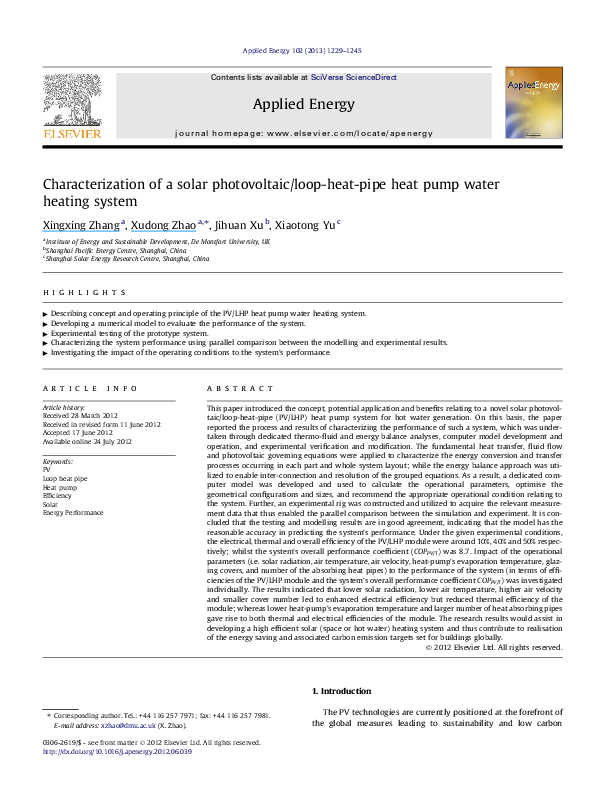 (PDF) Characterization of a solar photovoltaic/loop-heat-pipe heat pump ...