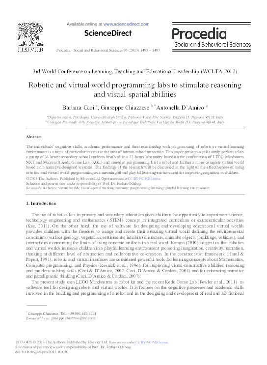 (PDF) Robotic and virtual world programming labs to stimulate reasoning and visual-spatial abilities