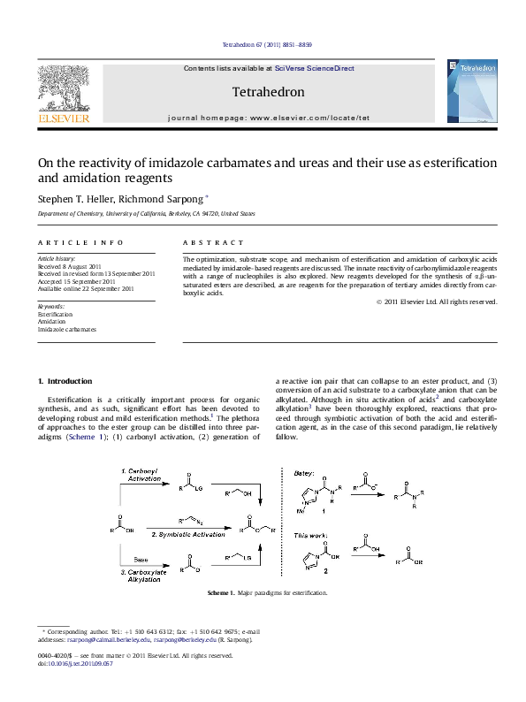 (PDF) On the reactivity of imidazole carbamates and ureas and their use ...