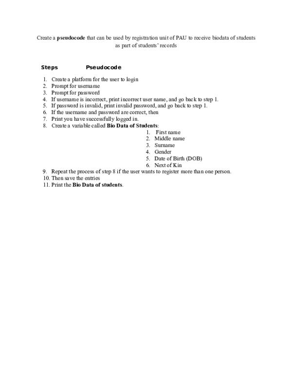 (DOC) Create a pseudocode that can be used by registration unit of PAU ...