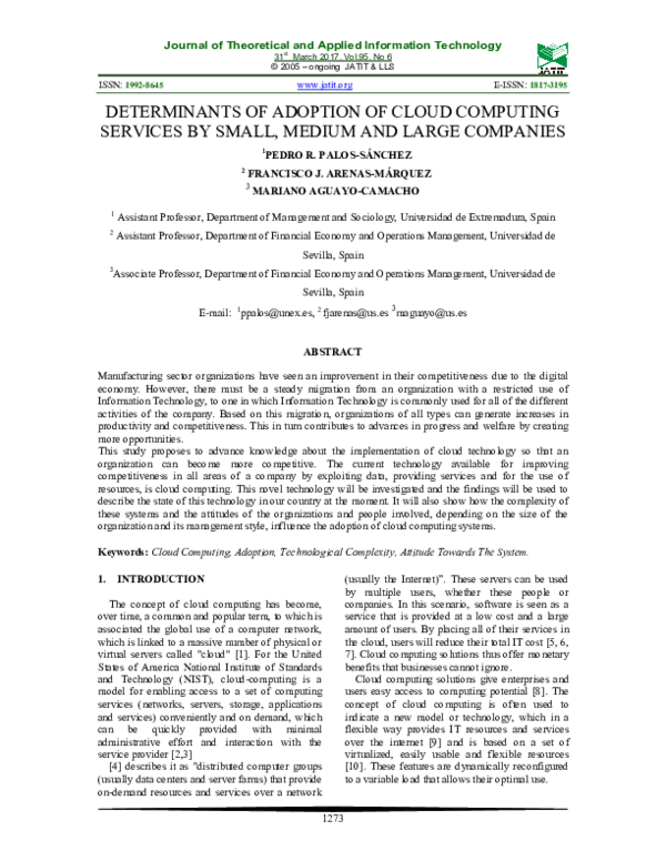 Pdf Determinants Of Adoption Of Cloud Computing Services By Small Medium And Large Companies