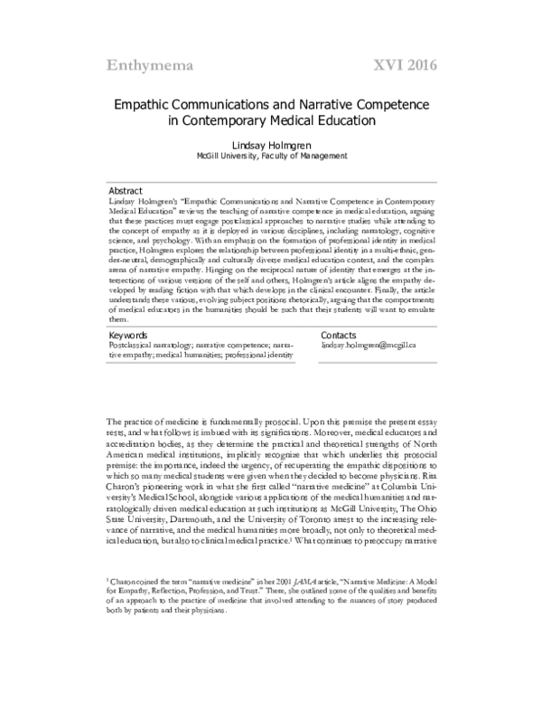 (PDF) Enthymema XVI 2016 Empathic Communications and Narrative ...