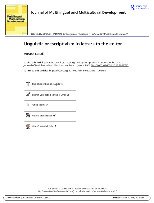Pdf Linguistic Prescriptivism In Letters To The Editor