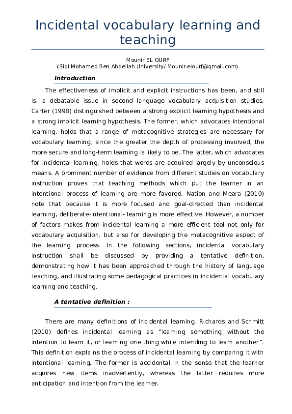 (DOC) Incidental vocabulary learning and teaching