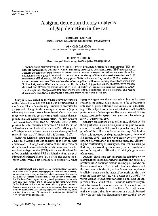 (PDF) A signal detection theory analysis of gap detection in the rat