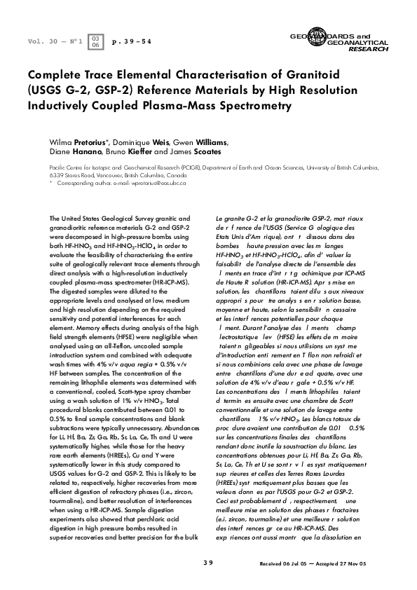 (PDF) Complete Trace Elemental Characterisation of Granitoid (USGS G-2 ...