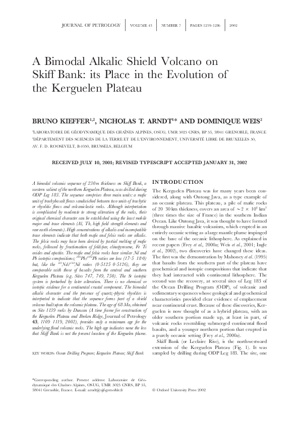 (PDF) A Bimodal Alkalic Shield Volcano on Skiff Bank: its Place in the ...