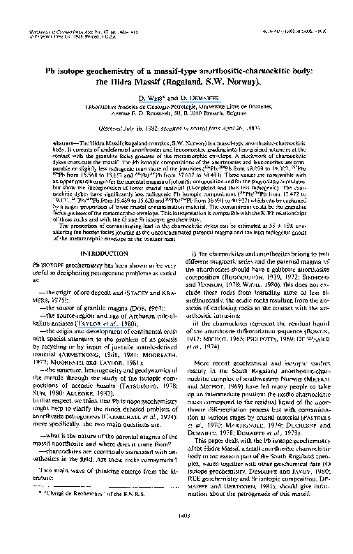 (PDF) Pb isotope geochemistry of a massif-type anorthositic ...