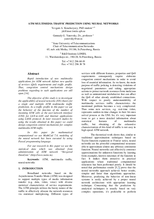 (PDF) ATM multimedia traffic prediction using neural networks