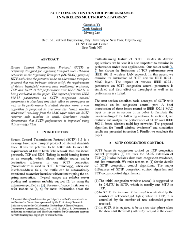 (PDF) SCTP congestion control performance in wireless multi-hop networks